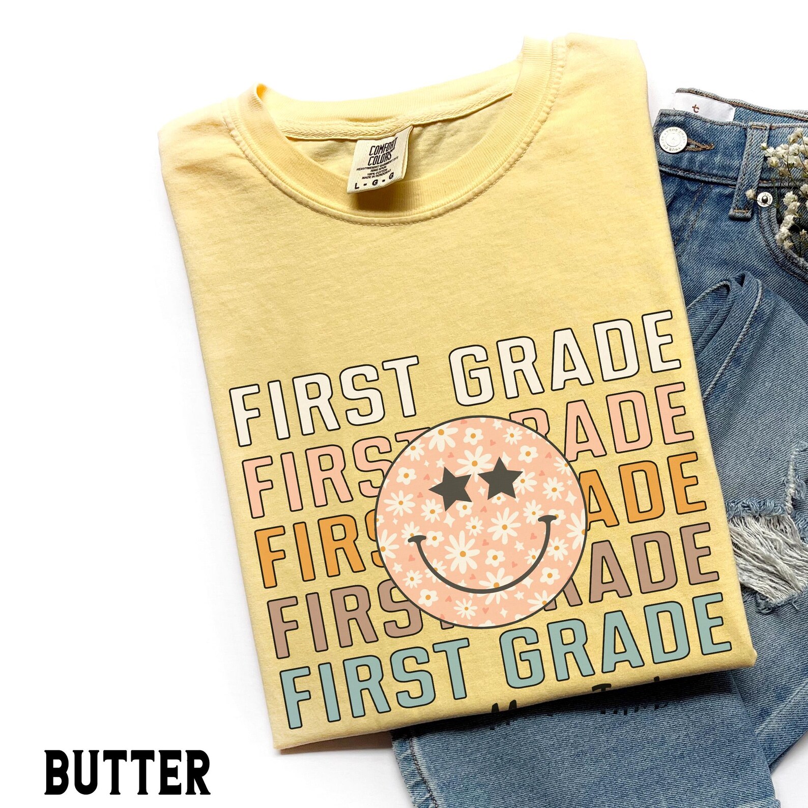Retro First Grade Shirt, Comfort Colors®, First Grade Teacher Tshirt ...