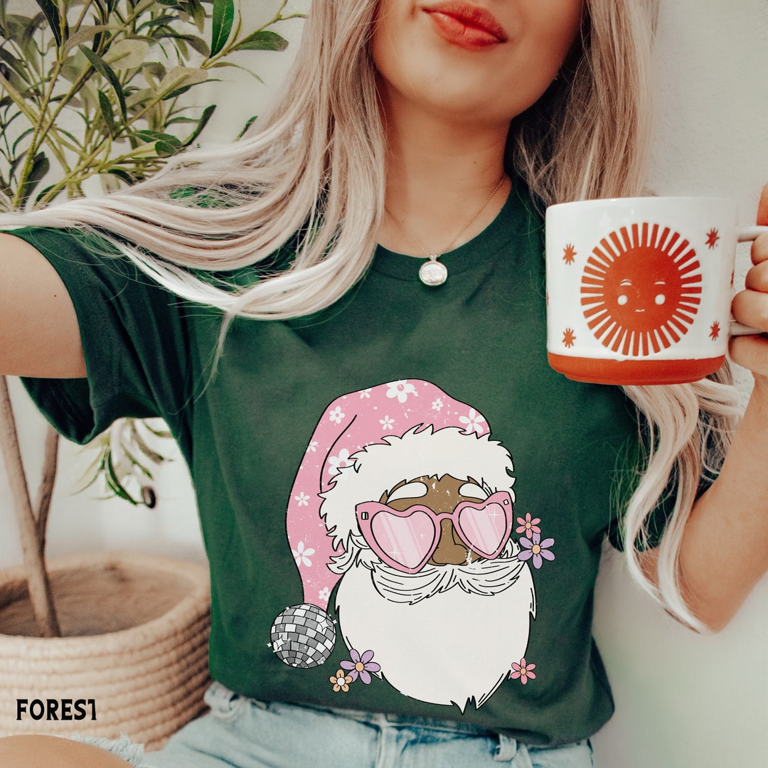 Retro Christmas Black Santa Shirt, Groovy Disco Ball Santa Claus T ...