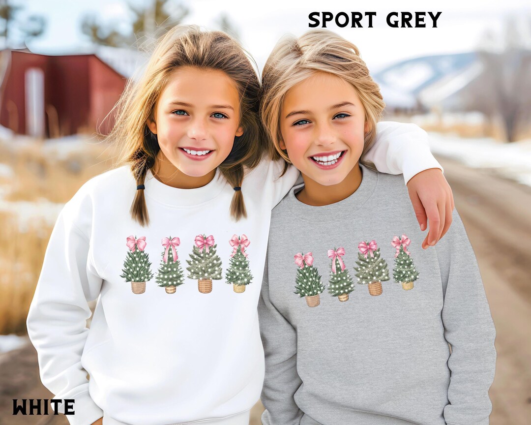 Youth Christmas Pink Bows Tree Sweatshirt or Hoodie, Coquette Holiday ...
