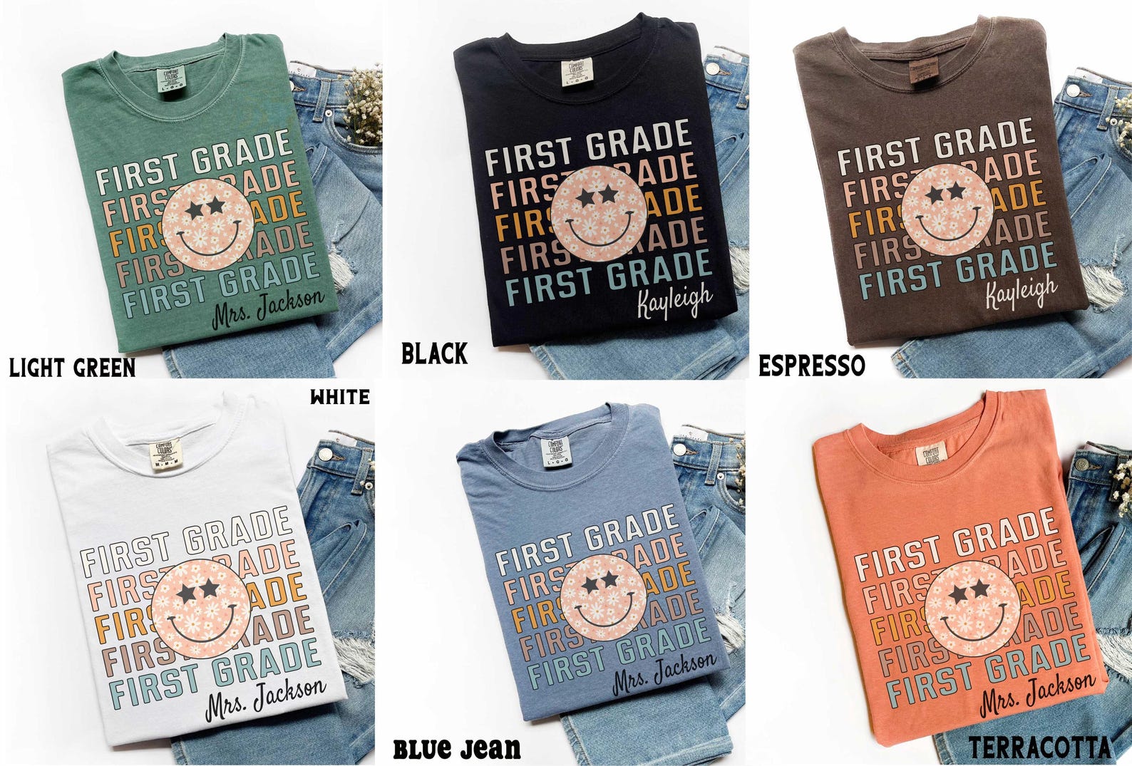 Retro First Grade Shirt, Comfort Colors®, First Grade Teacher Tshirt ...