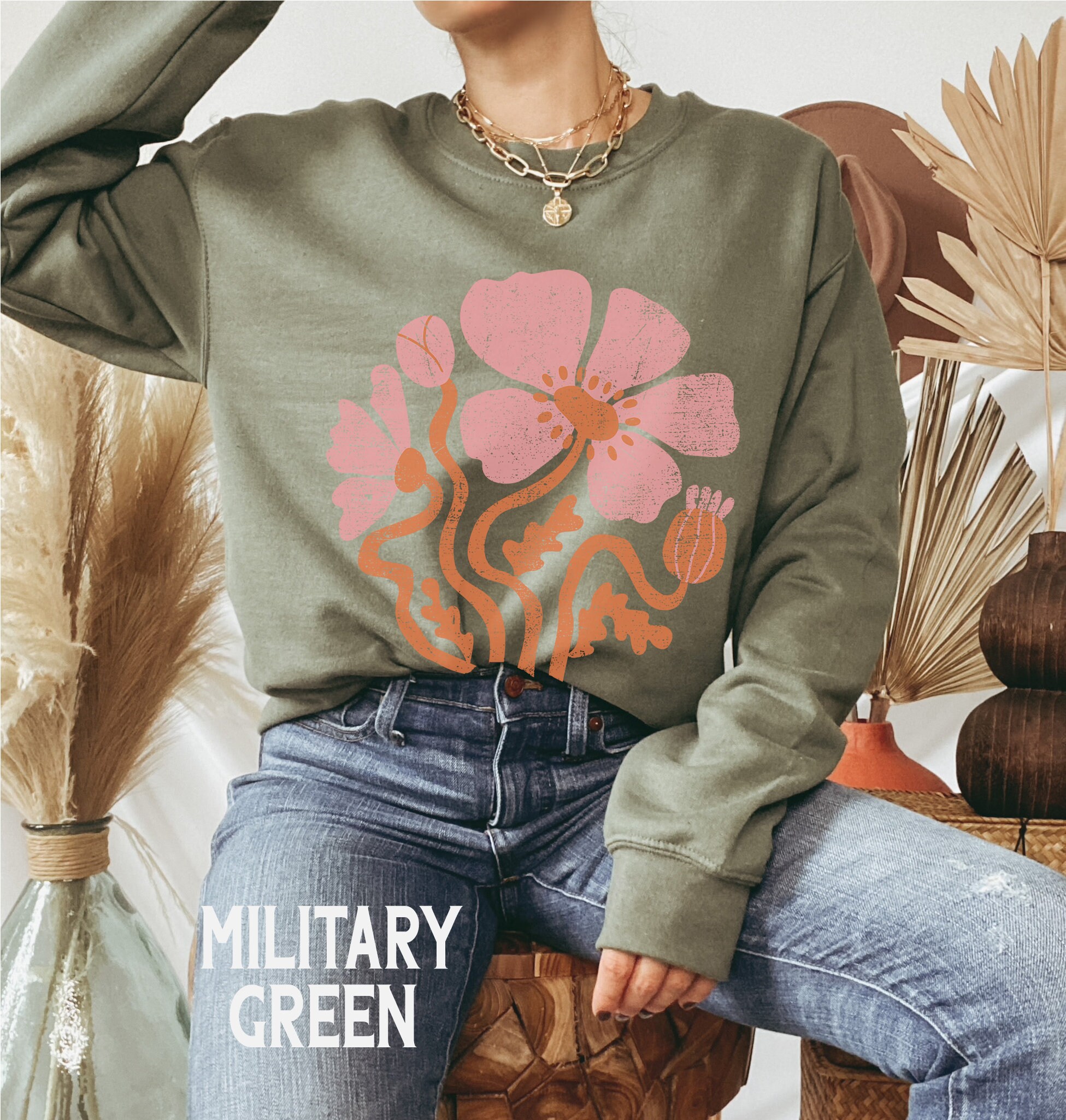 Retro Flower Sweatshirt, Wildflower Crewneck, Vintage Floral Hoodie ...