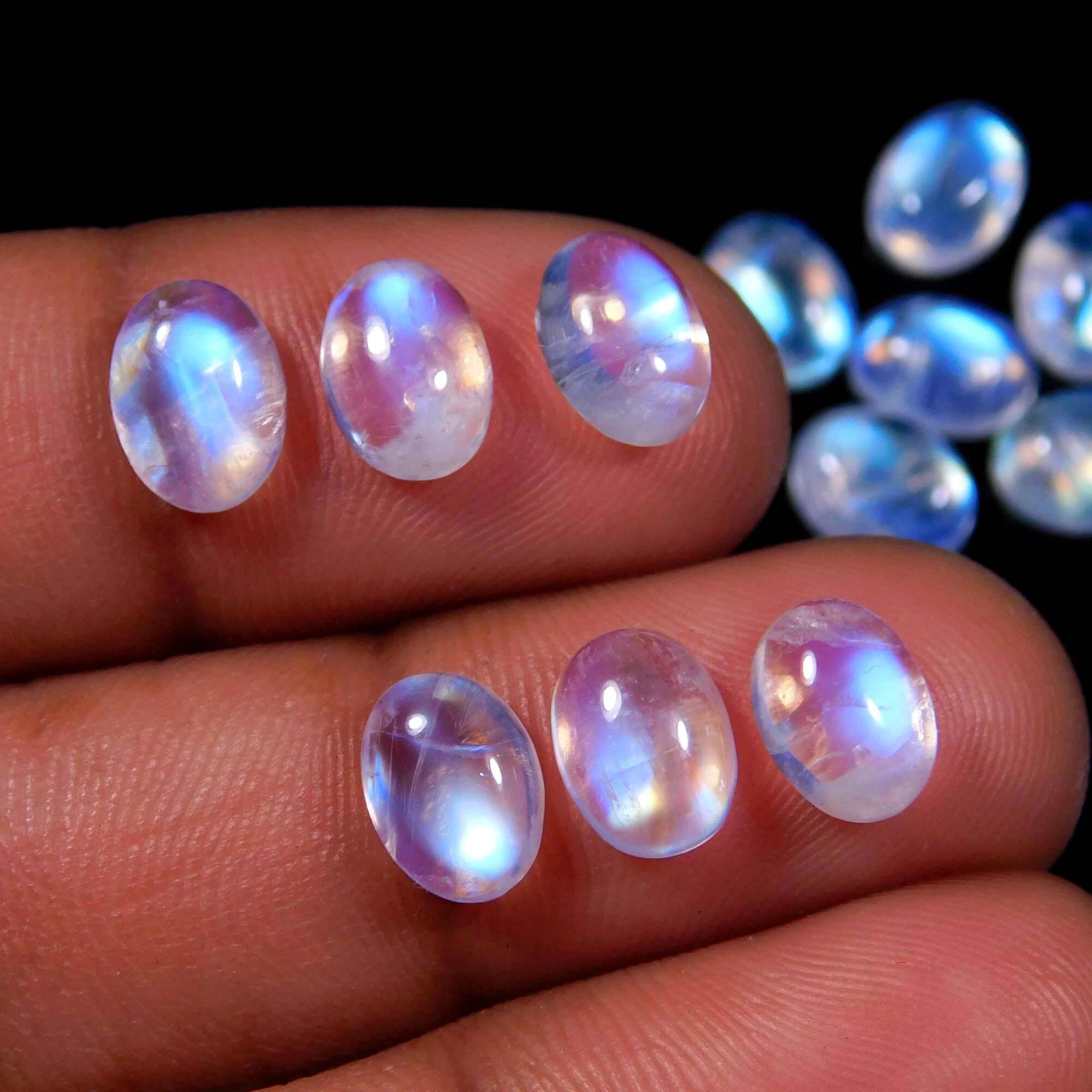 100% Natural rainbow Moon Stone Cabochon Oval Shape 12 Pieces | Etsy