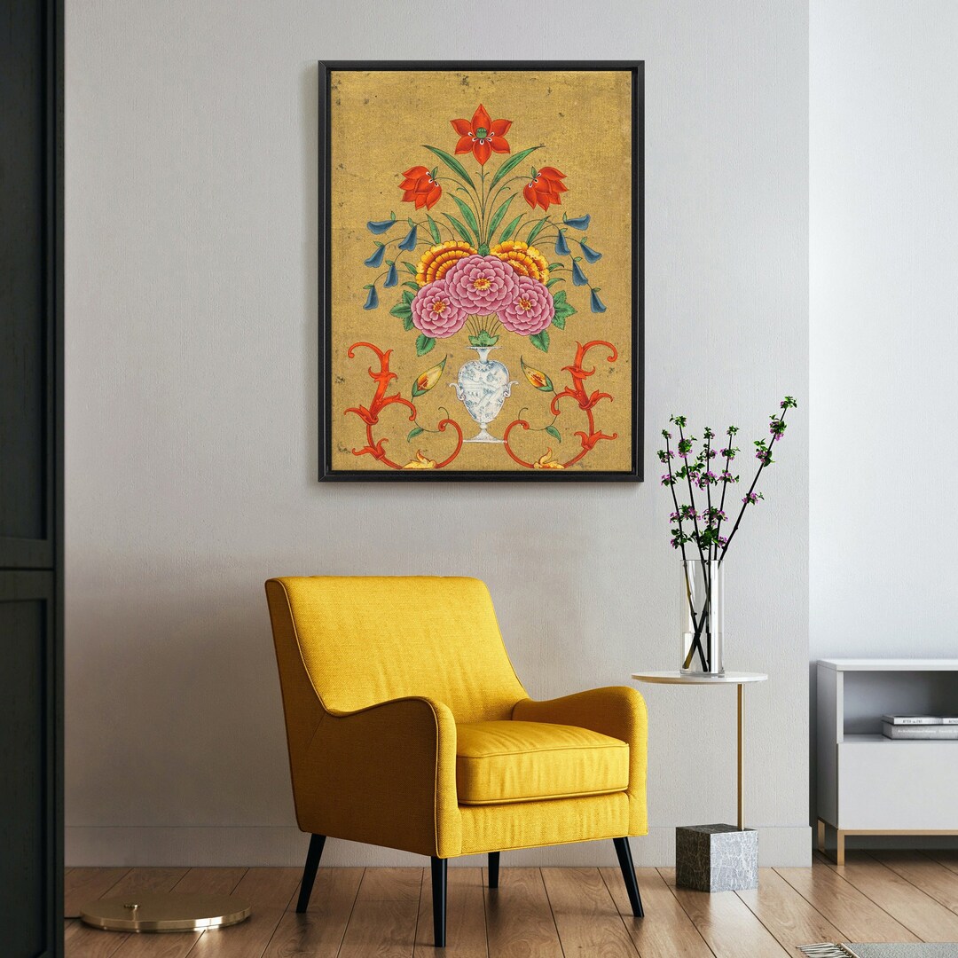 Indian Paintings,vase With Flower Arrangement and Scrollwork,large Wall ...