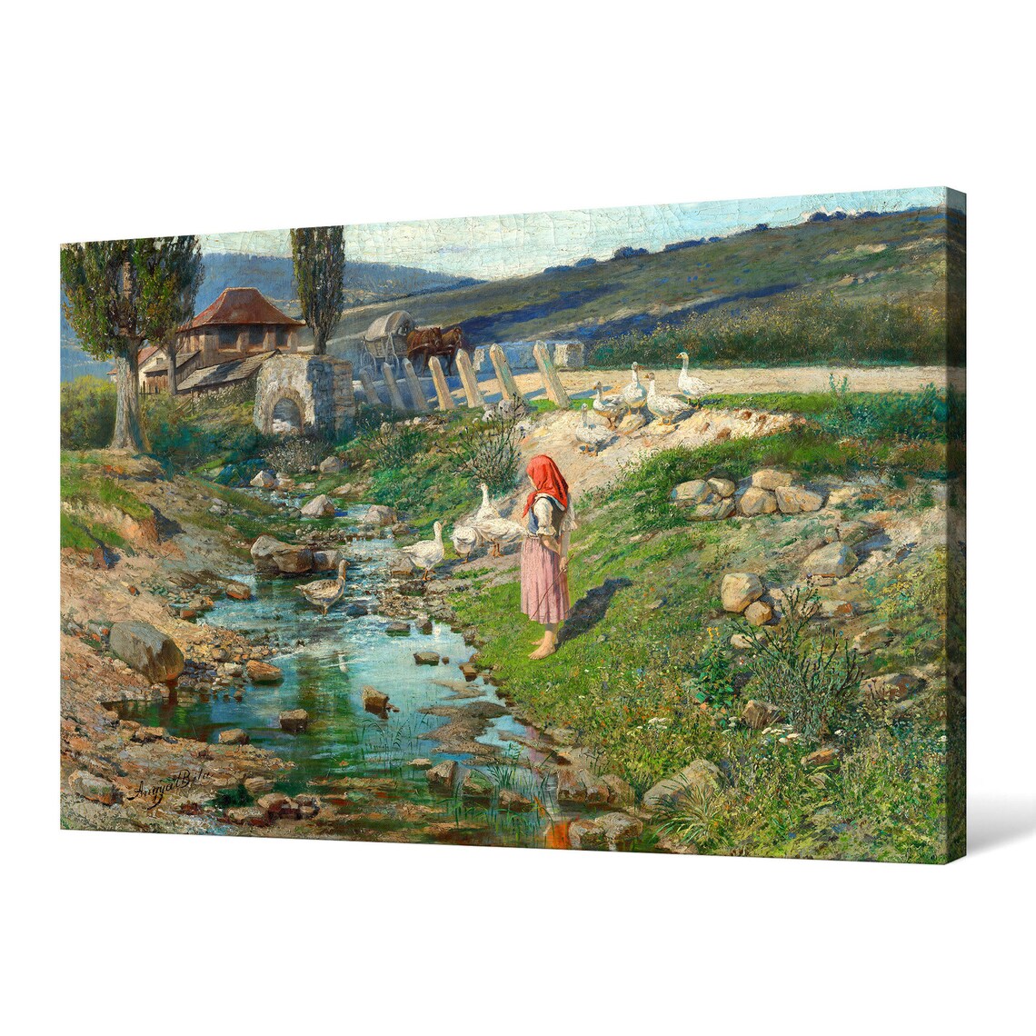 Angyal, Vojtech, Landscape With Pastry Goose,creek Scenery,canvas Print ...