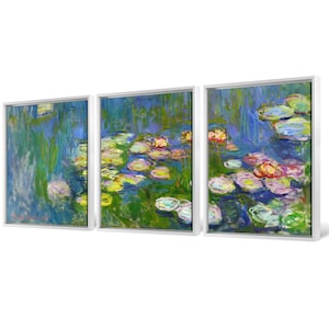 Claude Monet,water Lilies,pink Water Lilies,set of 3 Wall Art,set of ...