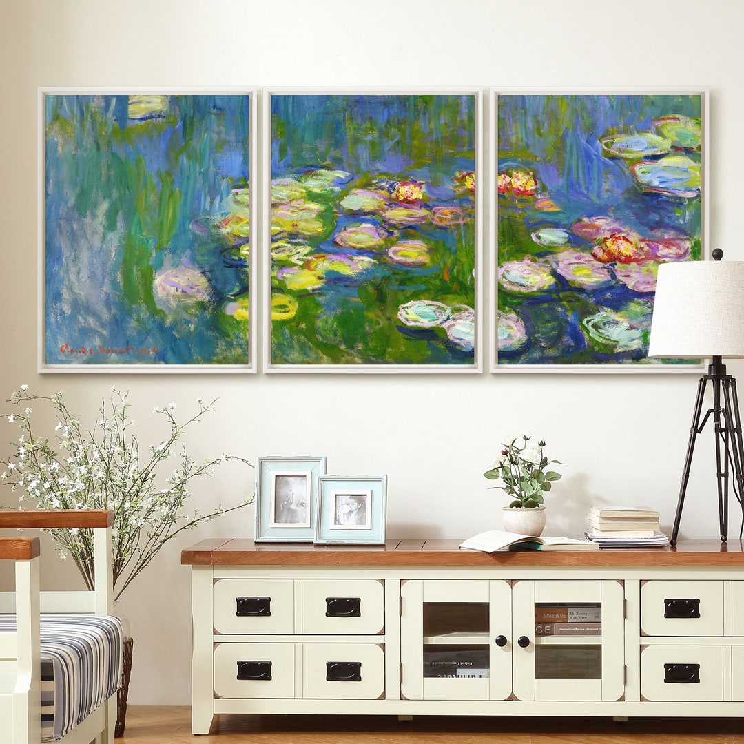 Claude Monet,water Lilies,pink Water Lilies,set of 3 Wall Art,set of ...