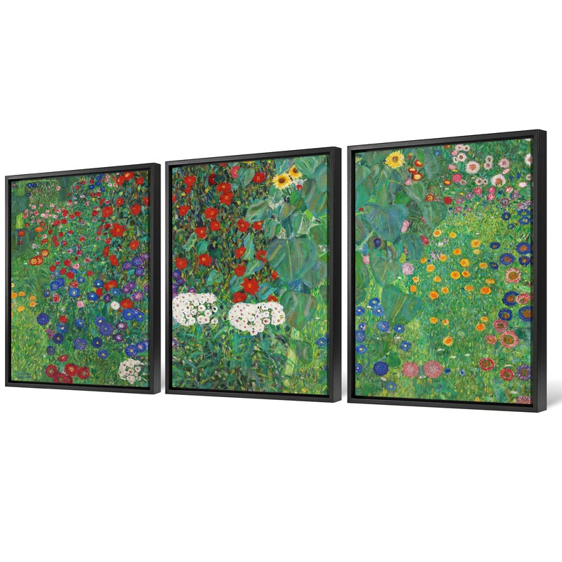 Gustav Klimt,farm Garden With Sunflowers,green Garden,set of 3 Wall Art ...