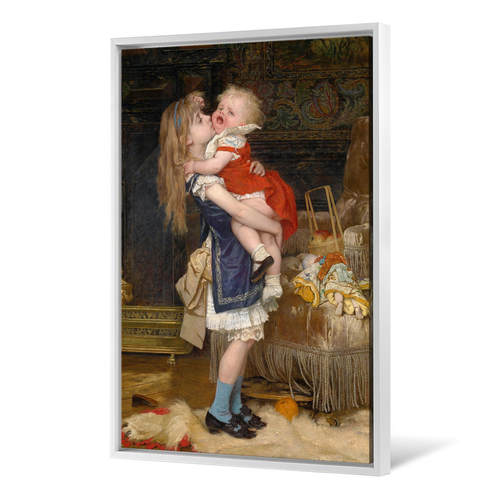 Franz Verhas,inconsolable,two Children,large Wall Art,framed Wall Art ...