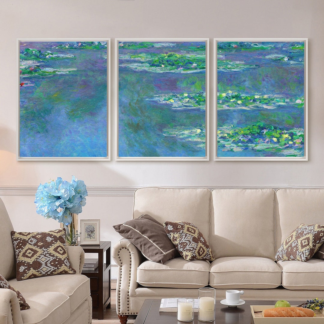 Claude Monet,water Lilies,green Water Lily Pond,set of 3 Wall Art,set ...