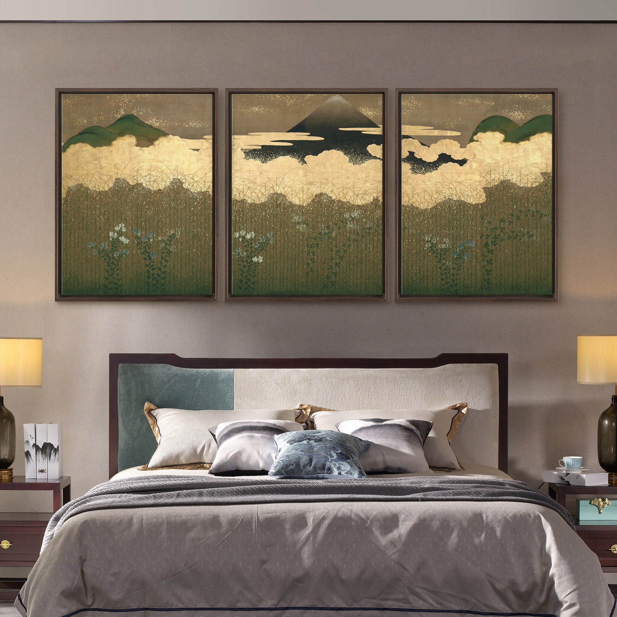 Musashino Plain,mount Fuji, Grassland Scenery,triptych Canvas,framed ...