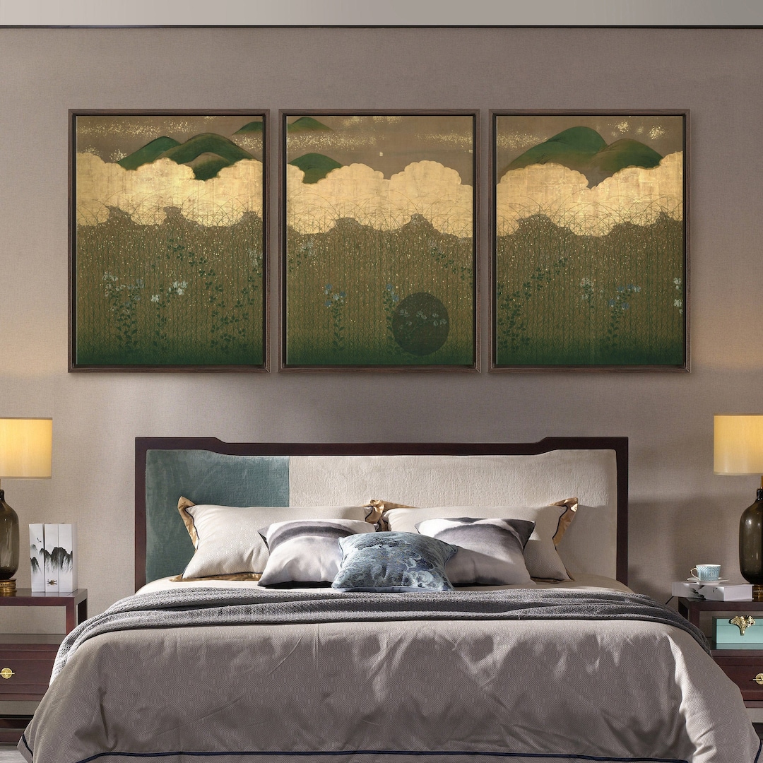 Musashino Plain,mount Fuji, Grassland Scenery,triptych Canvas,framed ...