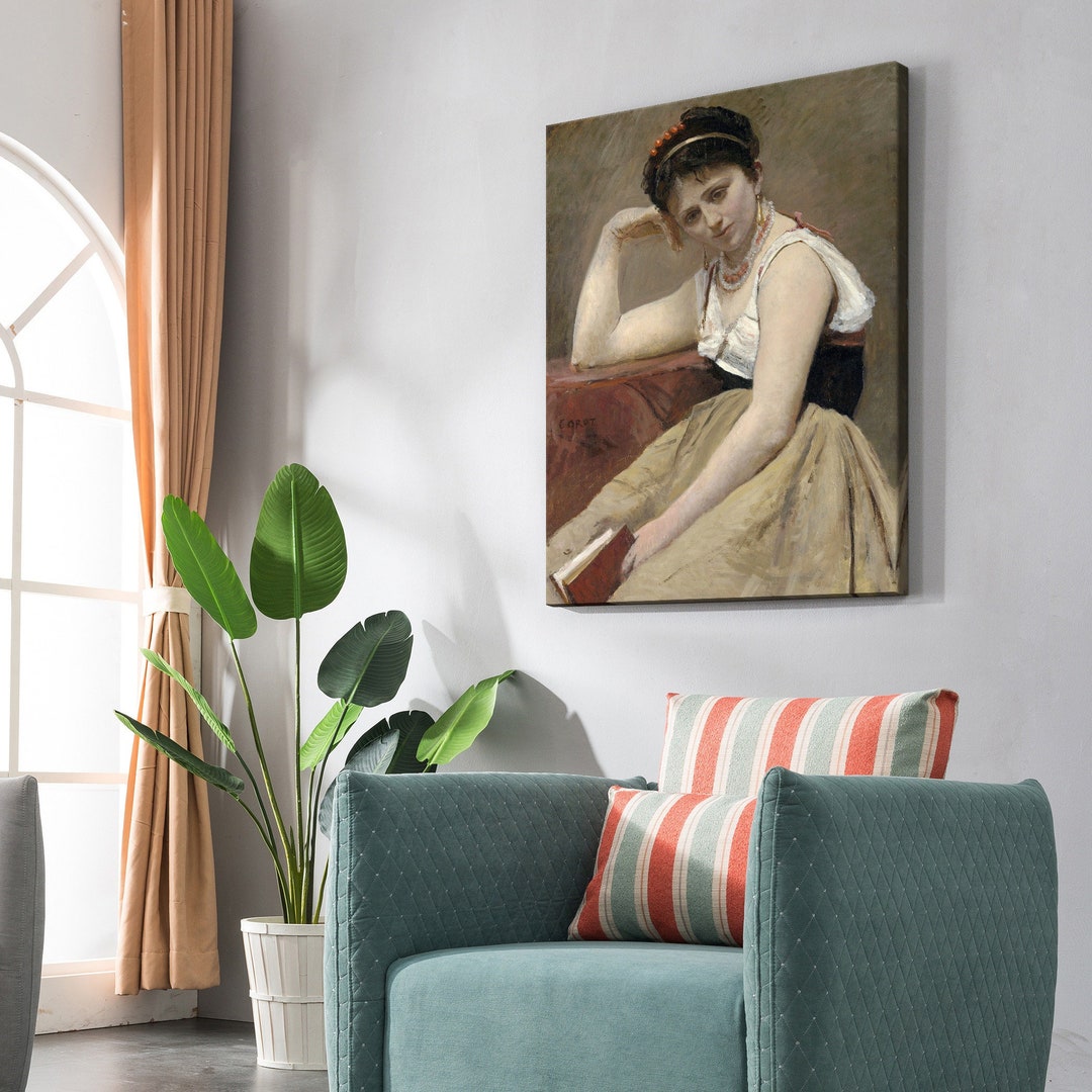 Jean-baptiste-camille Corot,interrupted Reading,large Wall Art,framed ...