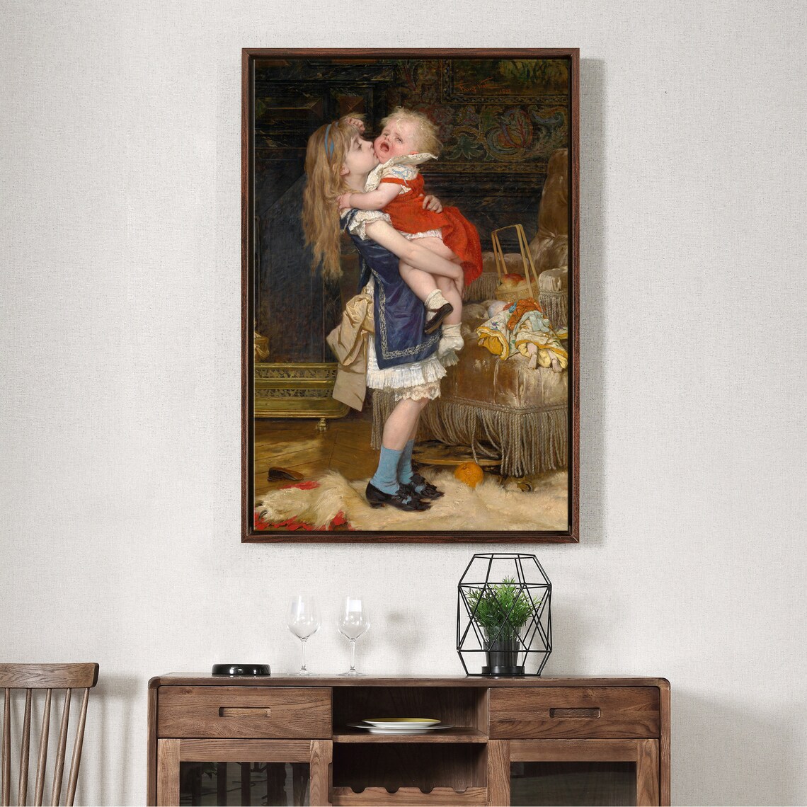 Franz Verhas,inconsolable,two Children,large Wall Art,framed Wall Art ...