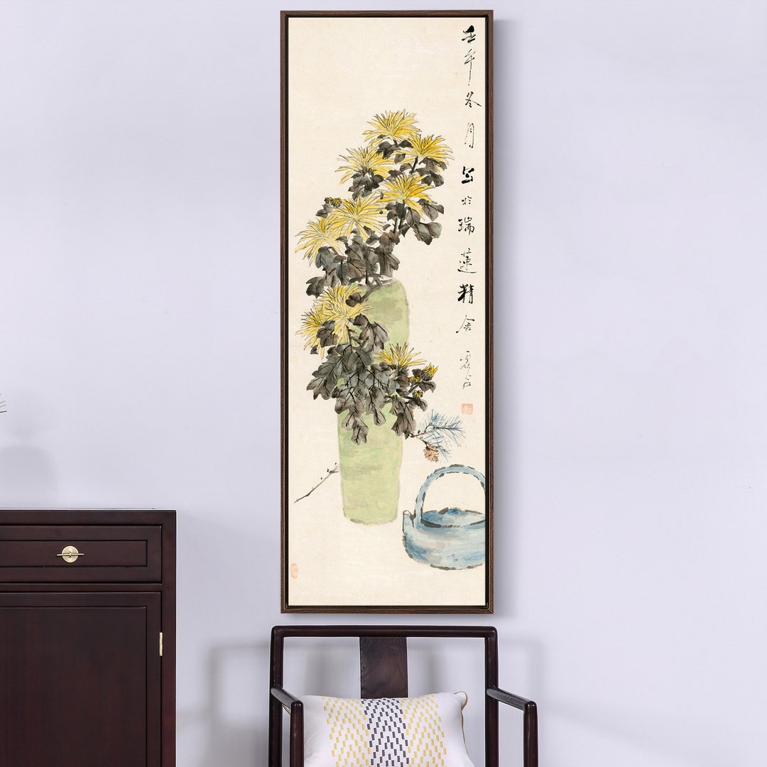 Xu Gu,chrysanthemum in Vase,chinese Flower Paintings,vertical Narrow ...