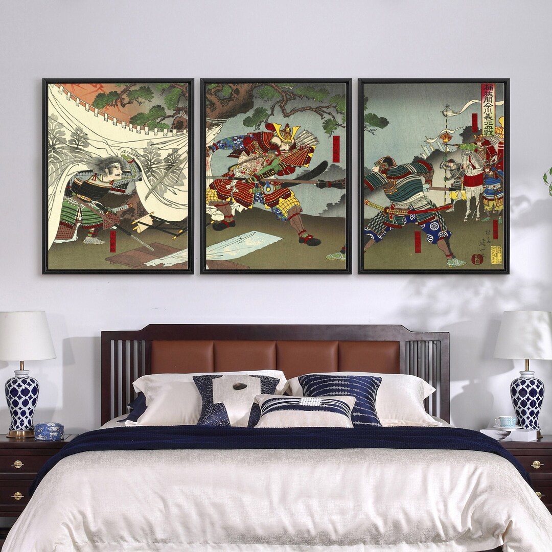 Yosai Nobukazu,yoshimoto's Bloody Battle at Imagawa,samurai,triptych ...