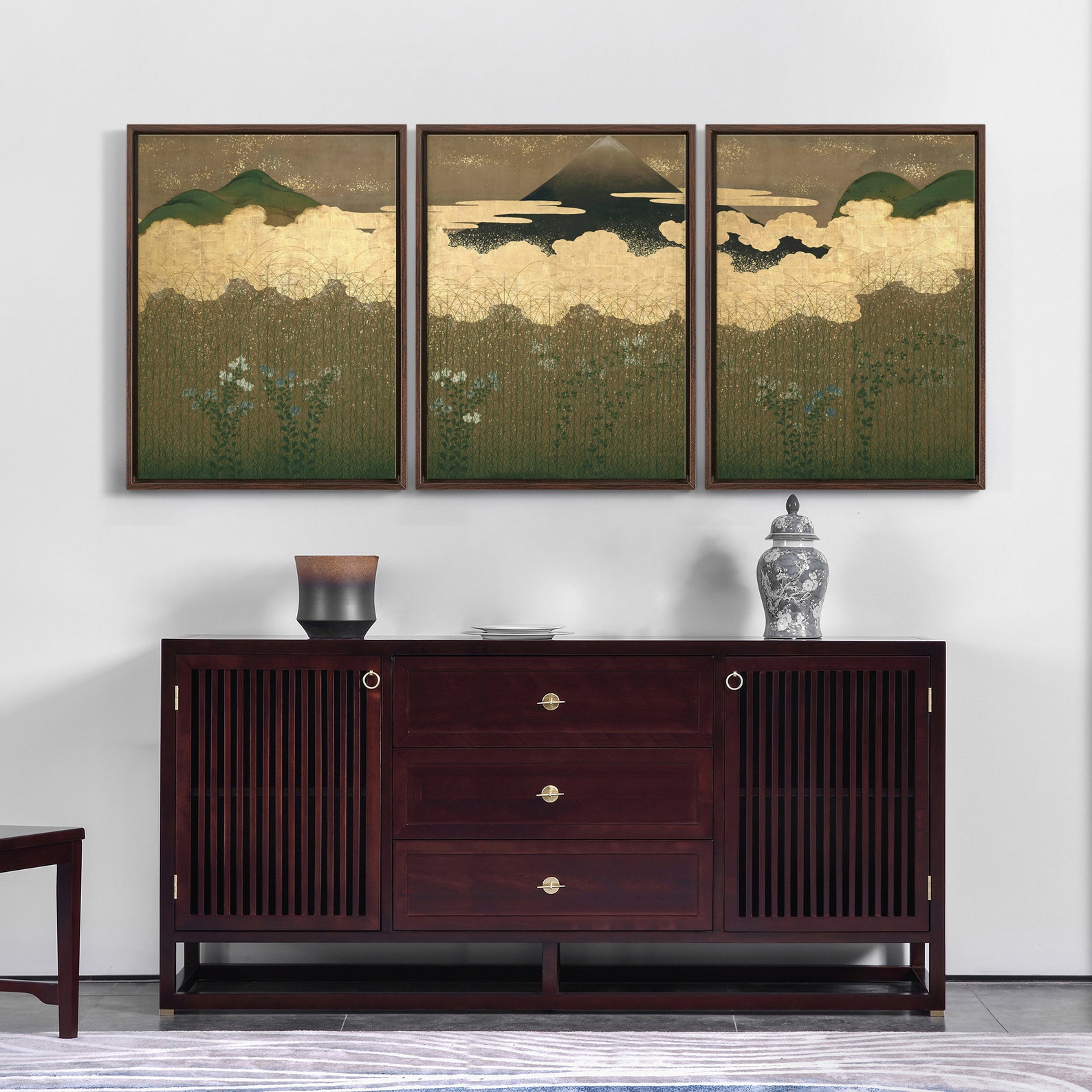 Musashino Plain,mount Fuji, Grassland Scenery,triptych Canvas,framed ...