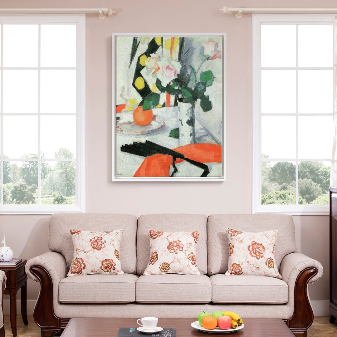 Samuel John Peploe,roses in a Chinese Vase With Black Fan,large Wall ...