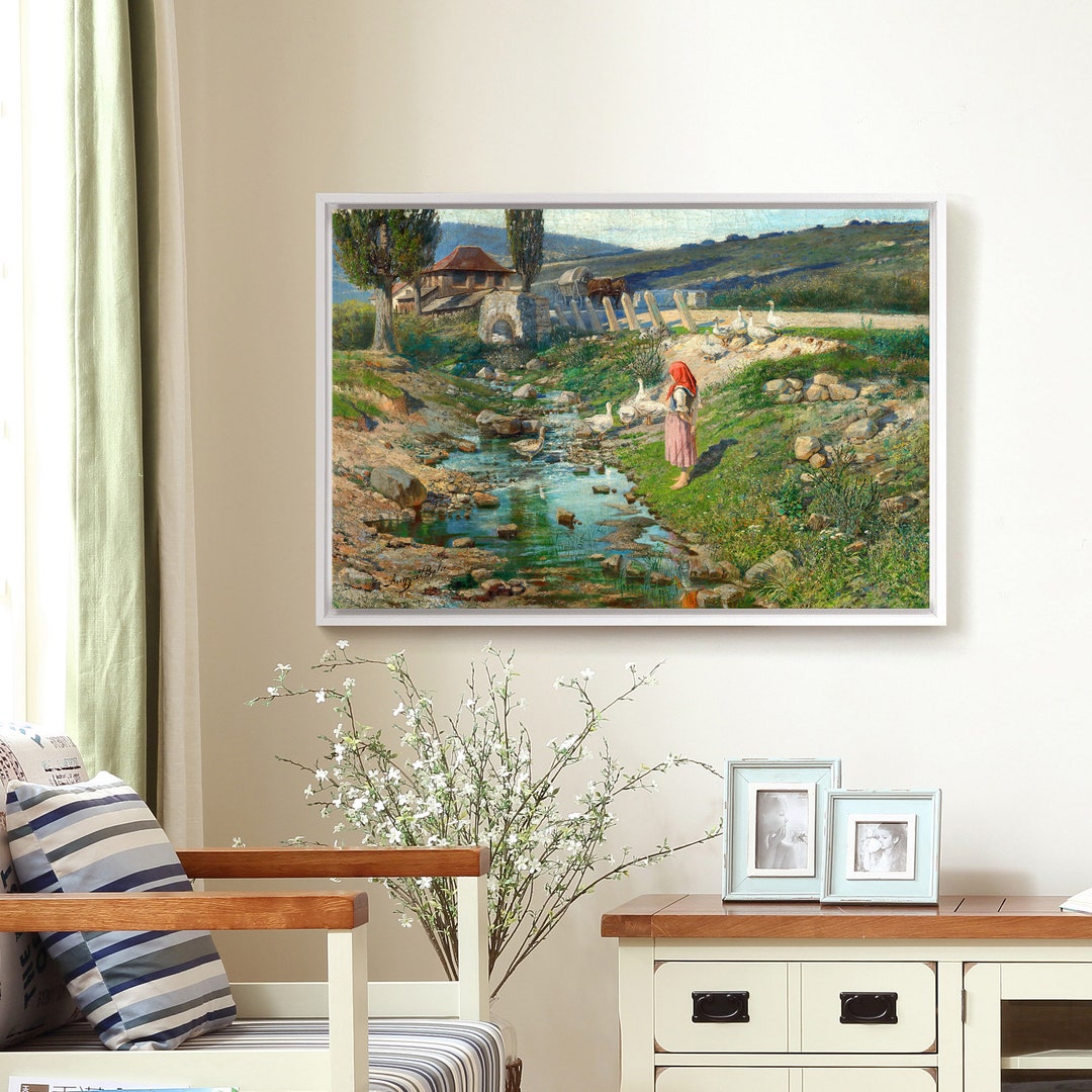 Angyal, Vojtech, Landscape With Pastry Goose,creek Scenery,canvas Print ...
