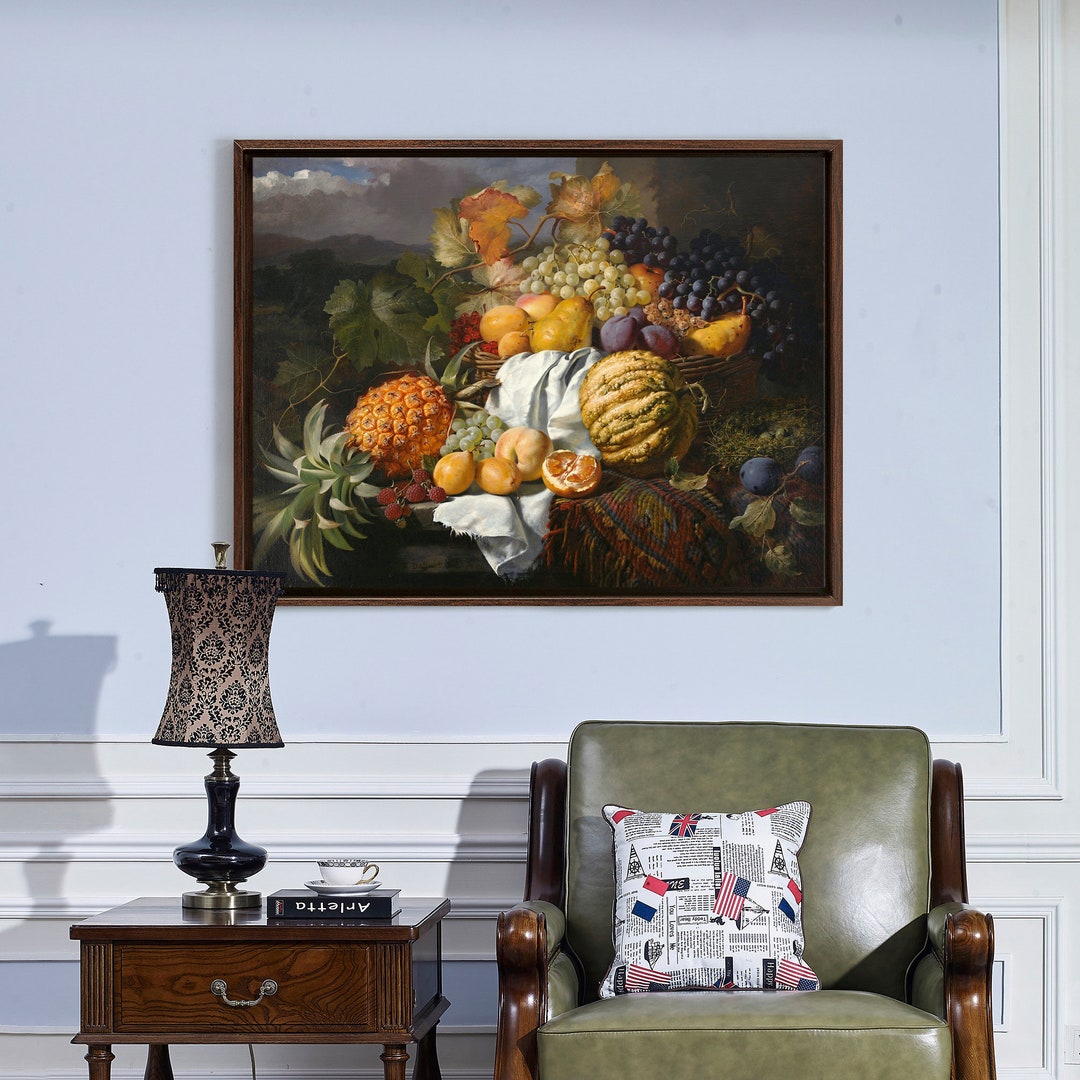 William Duffield,fruit Still Life, Pineapple Grape Pear Pumpkin,canvas ...