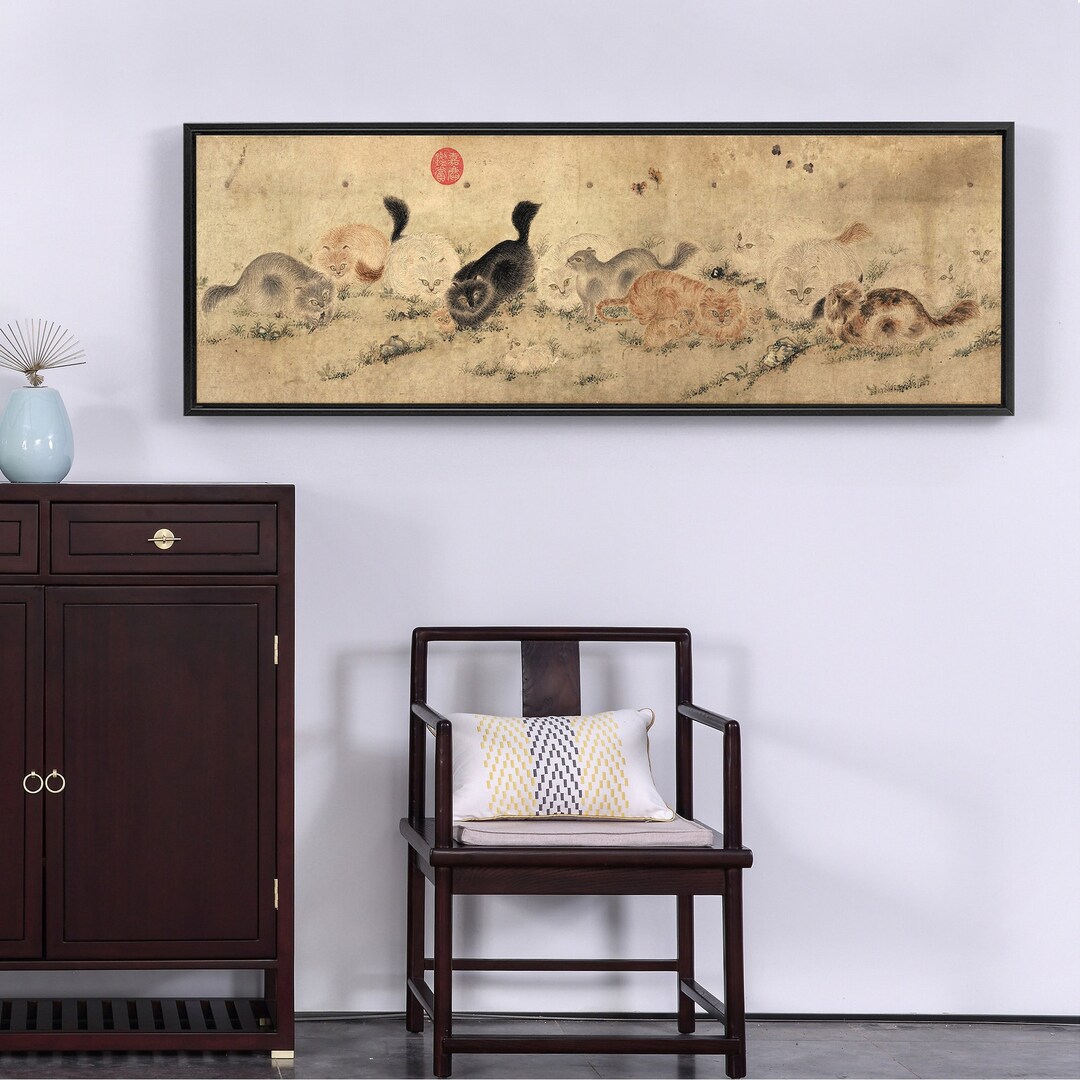 Tao Cheng,mao Wall Art,a Cat Playing on the Grass,chinese Painting ...