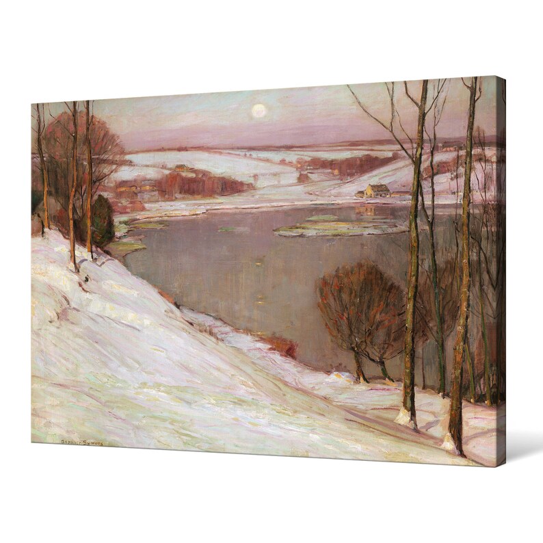 George Symons,the Sun's Glow and Rising Moon,lake Scenery in Winter ...