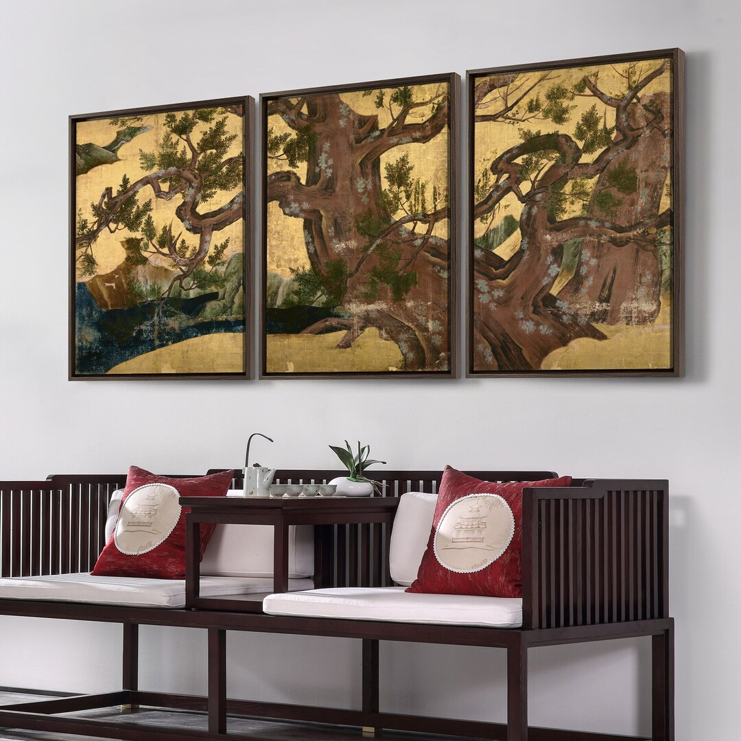 Kano Eitoku,old Cypress Tree,asian Art,japanese Art,set of 3 Wall Art ...
