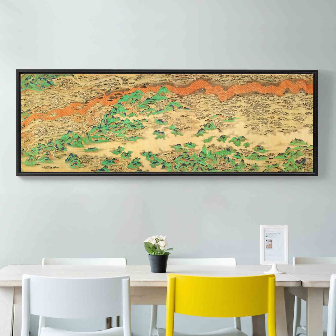 Chinese Art Prints,yellow River Map I,above Bed Decor,narrow Horizontal ...