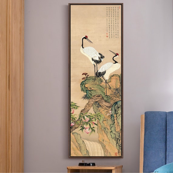 Zou Yiguipeach Trees and Cranesasian Decor Canvas - Etsy
