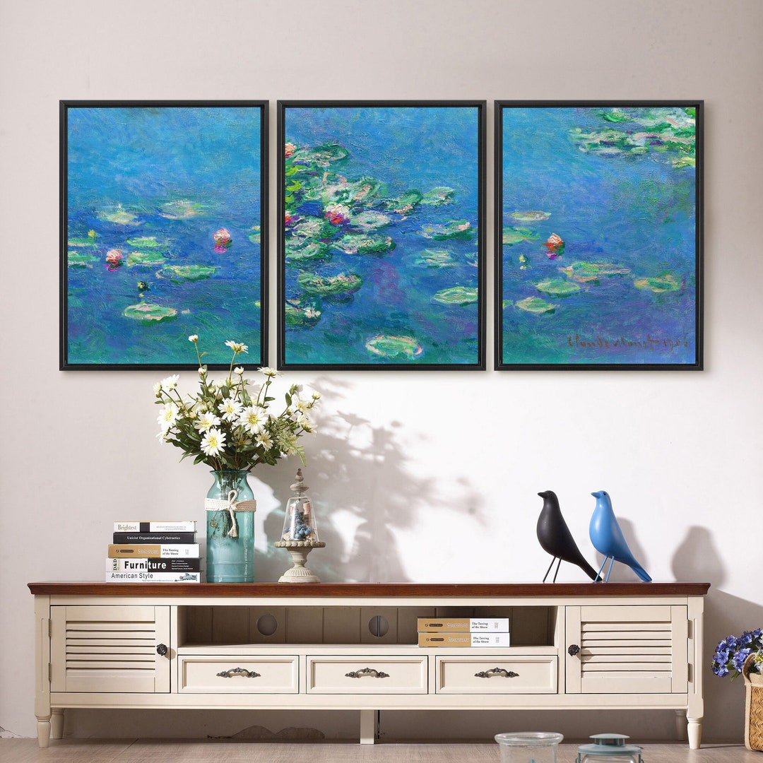 Claude Monet,water Lilies,blue Water Lily Pond,set of 3 Wall Art,set of ...