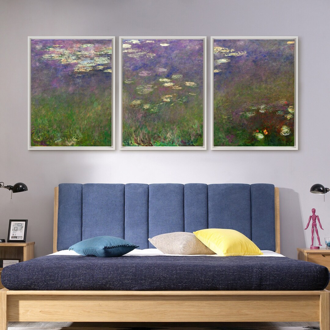 Claude Monet,water Lilies,purple Water Lily Art,set of 3 Wall Art,set ...