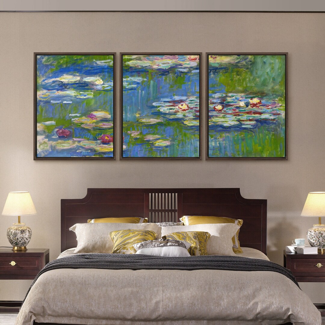 Claude Monet,water Lilies,green Water Lily Art,set of 3 Wall Art,set of ...
