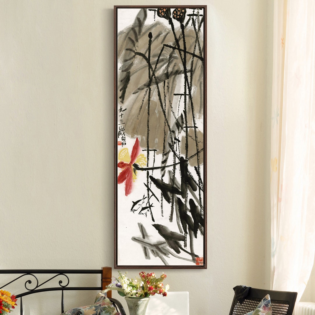 Qi Baishi,fish in Lotus Pond,chinese Painting,vertical Narrow Art,large ...