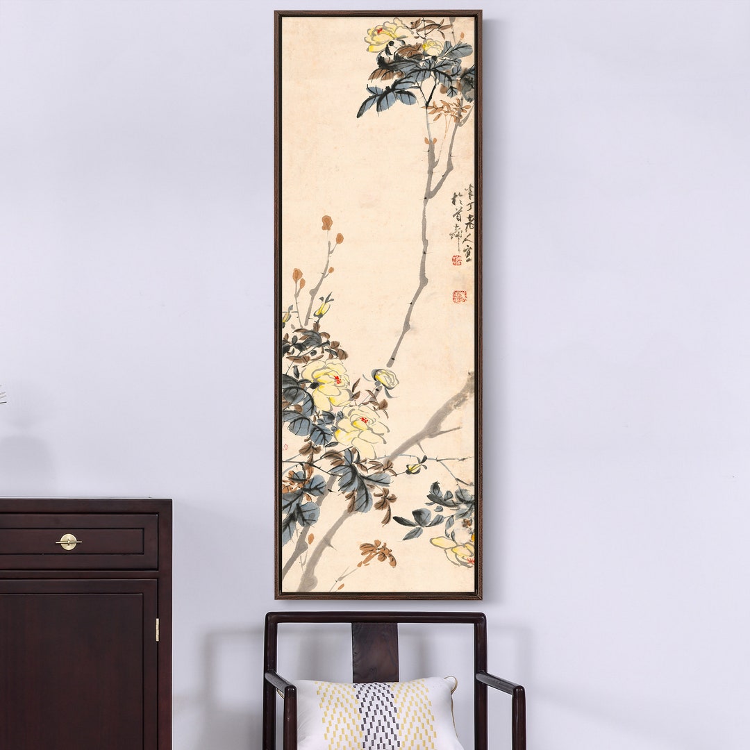 Chen Banding,rose Wall Art,chinese Floral Art,vertical Narrow Art,large ...