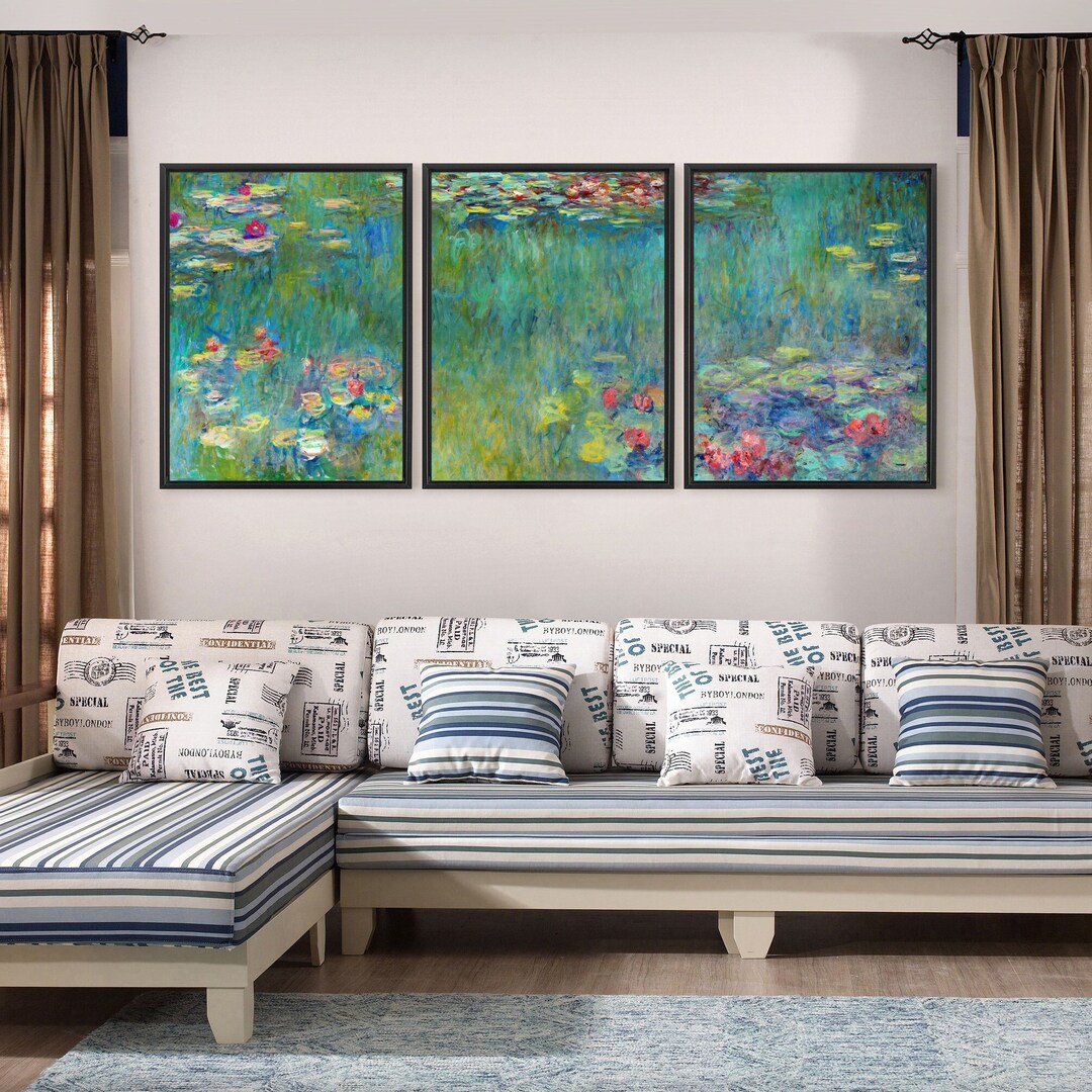 Claude Monet,water Lilies,green Water Lily Pond,set of 3 Wall Art,set ...