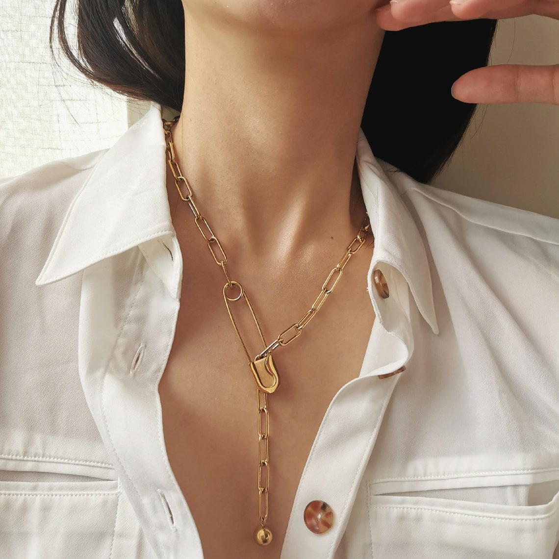 DANGER Pin Thick Chain Necklace - Etsy