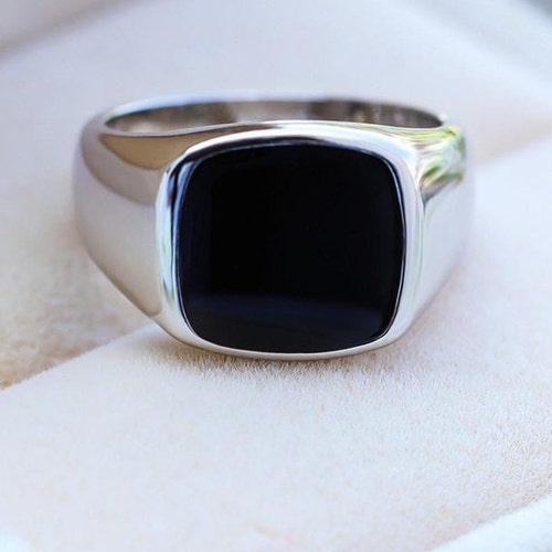 Men's Black Onyx Square Stone Handmade Silver Ring - Etsy