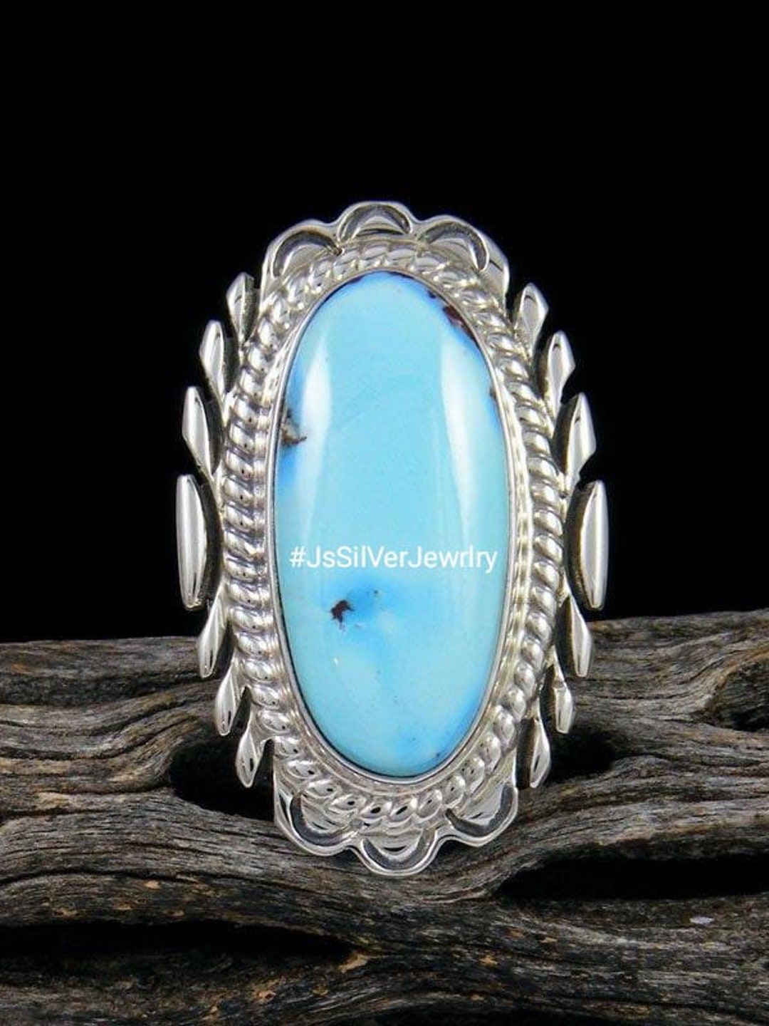 ON SALE Golden Hills Turquoise Ring Handmade in Pure Sterling - Etsy