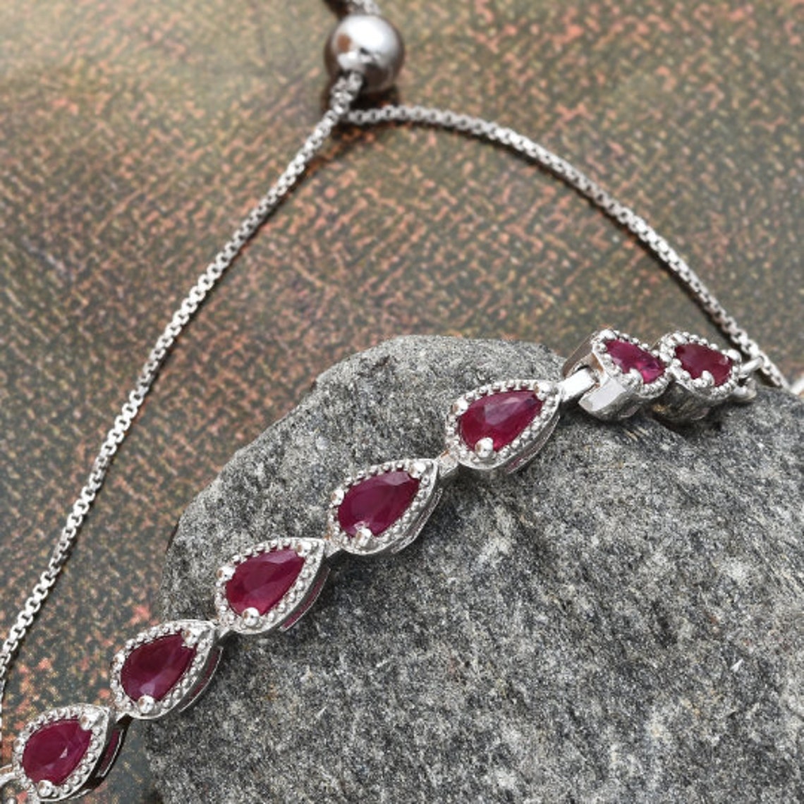 Natural Ruby Sterling Silver Slider Bracelet-ruby - Etsy