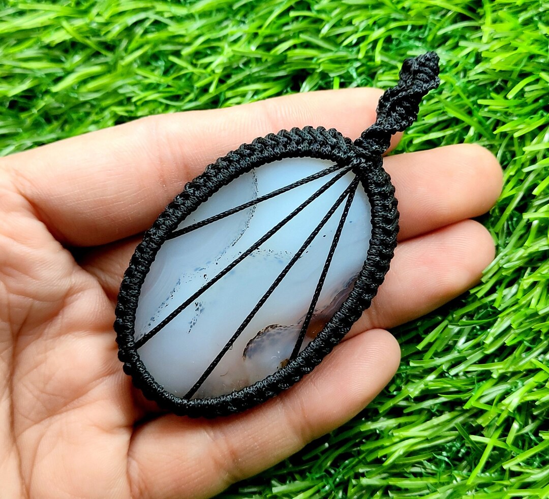 Dendrite Agate Macrame Pendent, Natural Dendrite Agate 59x36x7 MM, Big ...