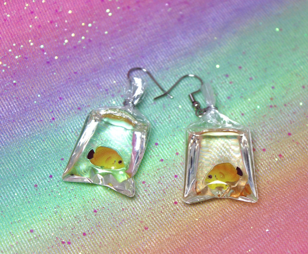 Tropical Fish in a Bag Earrings, Steel Hooks, Ocean, Sea Life, Coral ...