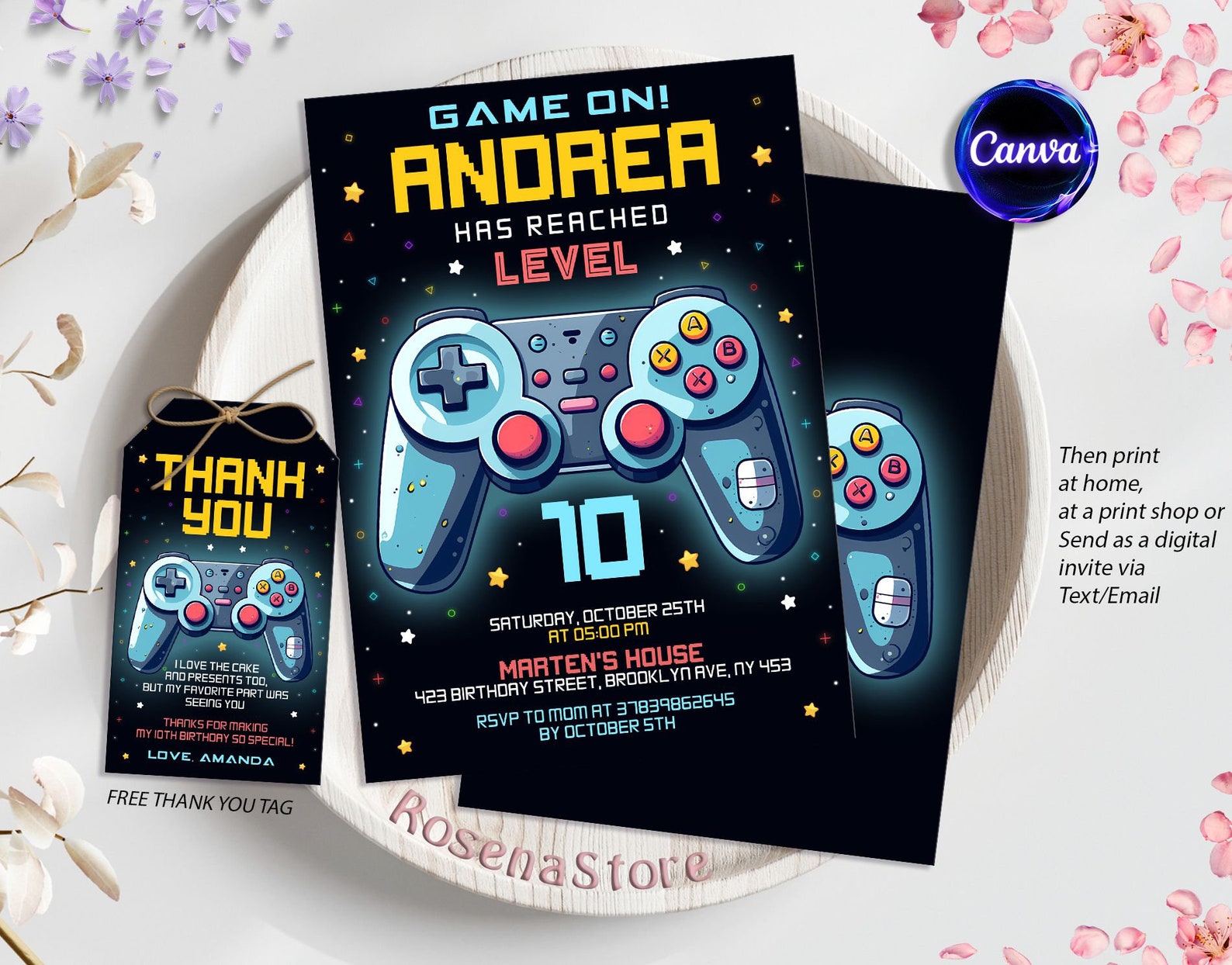 Editable Neon Game on Level up Gaming Birthday Party Invitation, Video ...