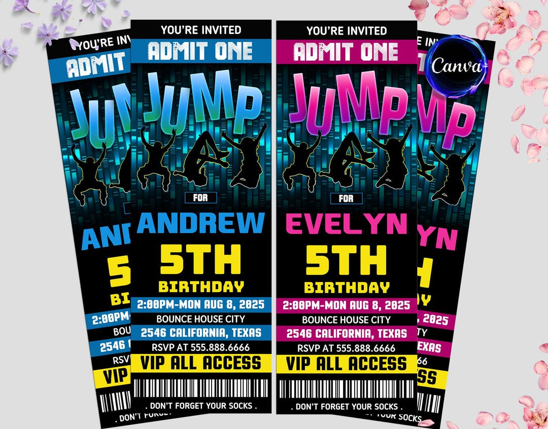Editable Jump Party Invitation, Jump Birthday Invitation, Jump Ticket ...