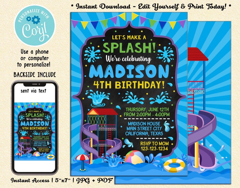 Water Slide Invitation Water Slide Birthday Invitation Water - Etsy