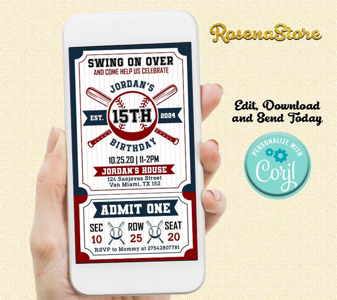 Baseball Electronic Birthday Invitation, Baseball Invitation, Baseball ...