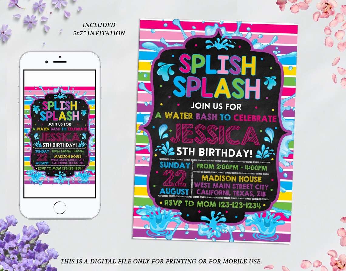 Splish Splash Invitation, Water Bash Birthday Invitation, Splish Splash ...
