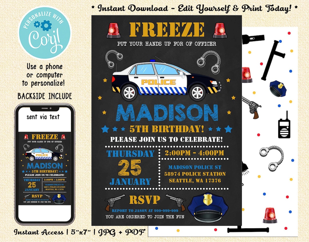 Police Invitation, Police Birthday Invitation, Police Officer ...