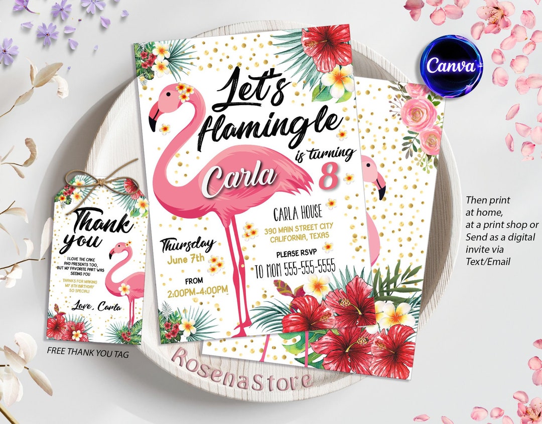 Editable Flamingo Birthday Invitation, Let's Flamingle Invitation, Girl ...