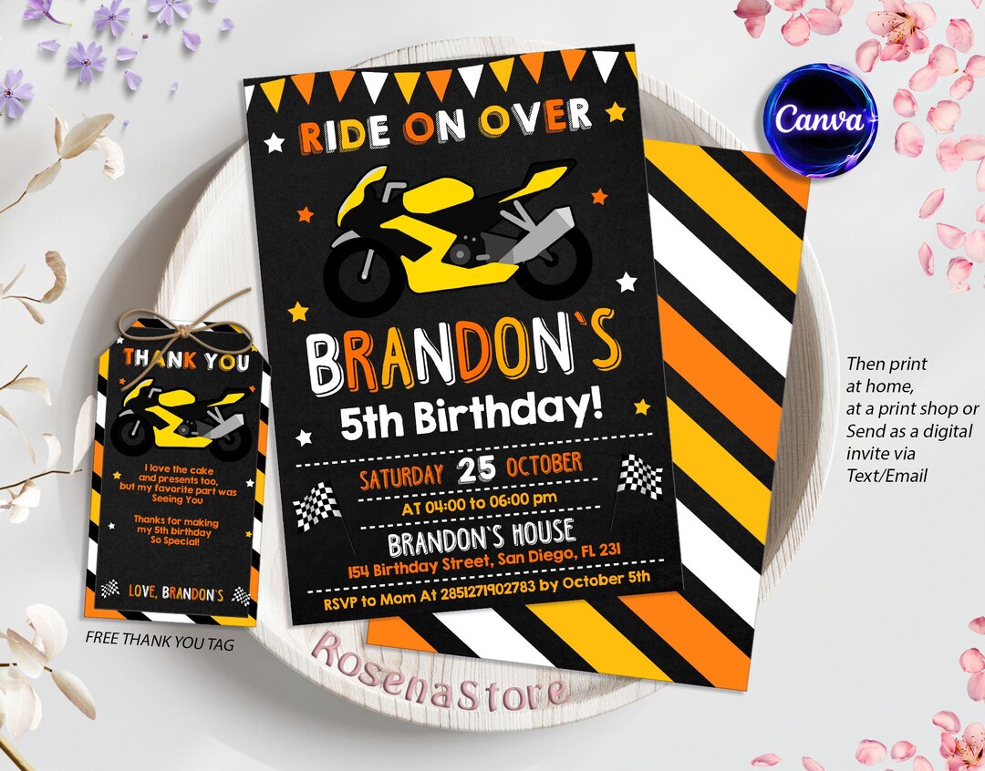 Motorcycle Birthday Invitation , Motorcycle Party Invite, Bikers Party ...