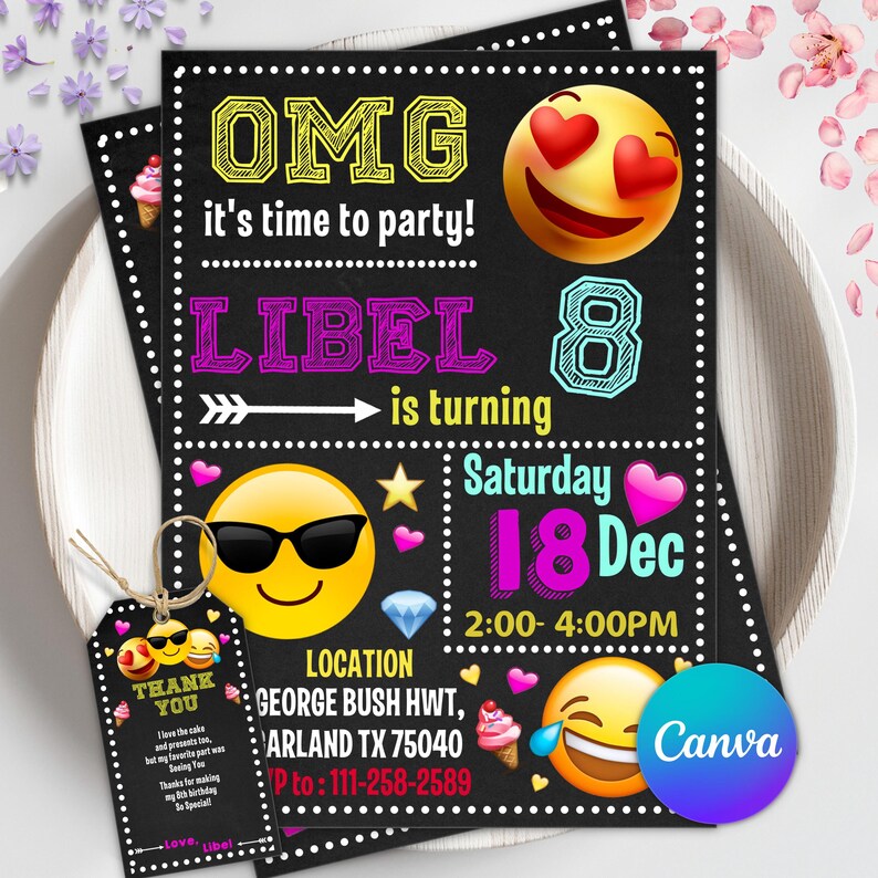 Emoji Birthday Invitation, Emoji Invitation, Emoji Invite, Emoji Party ...