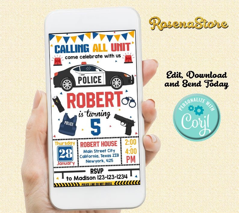 Police Electronic Invitation Police Birthday Invitation - Etsy